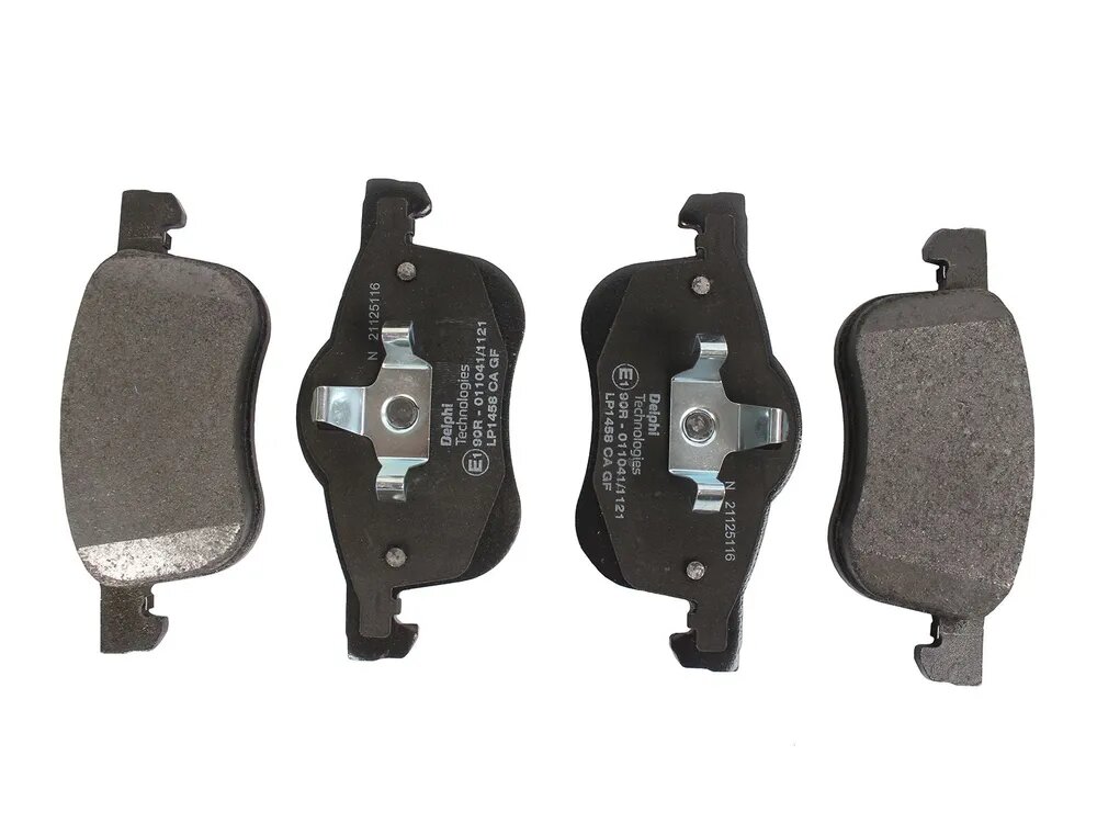 Тормозные колодки DELPHI LP1458, передние, дисковые, комплект 4 шт, для Volvo, черные