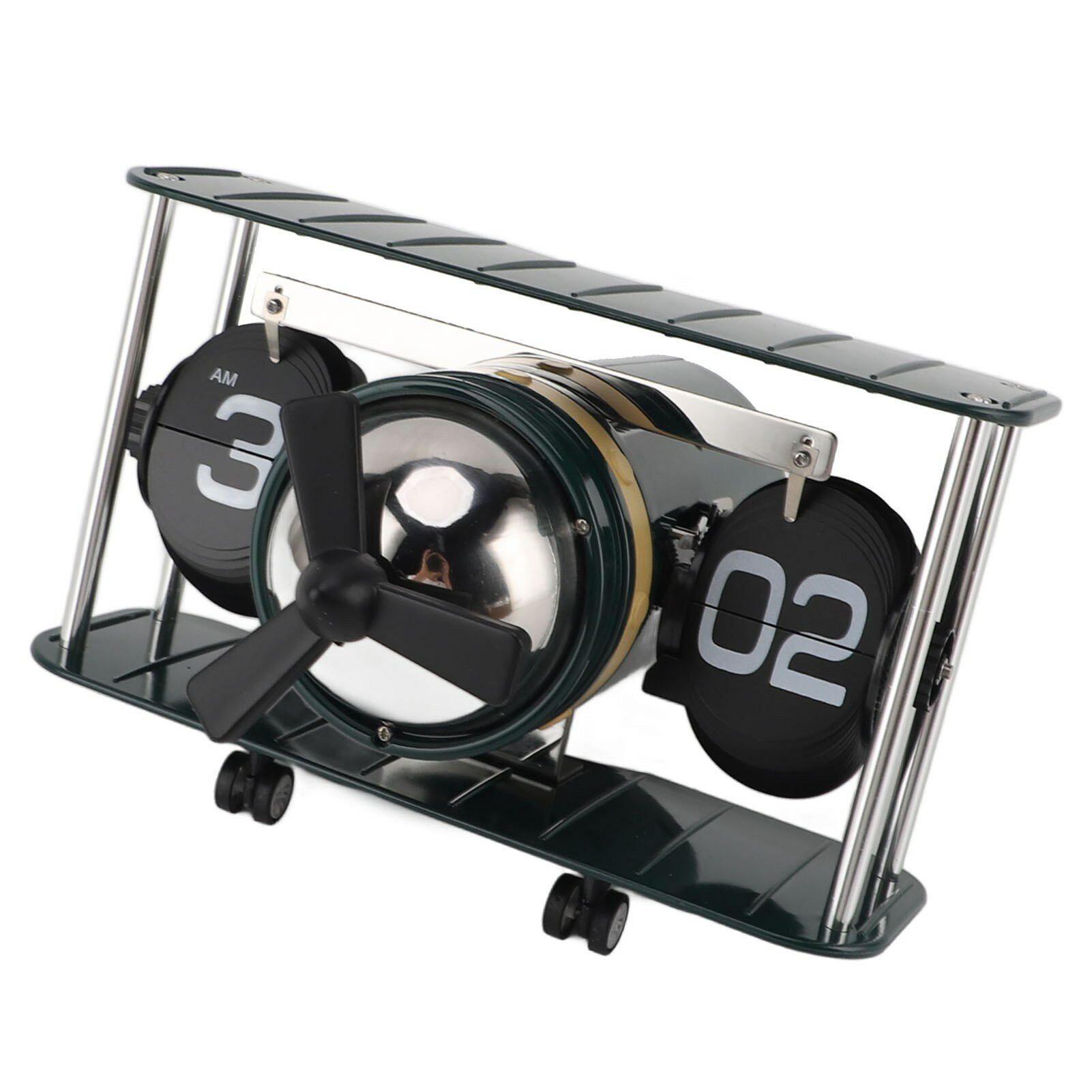 Часы-перевертыш в виде самолета из нержавеющей стали 304 с функцией напоминания о времени, механические настольные часы в стиле ретро для офиса, зеленые