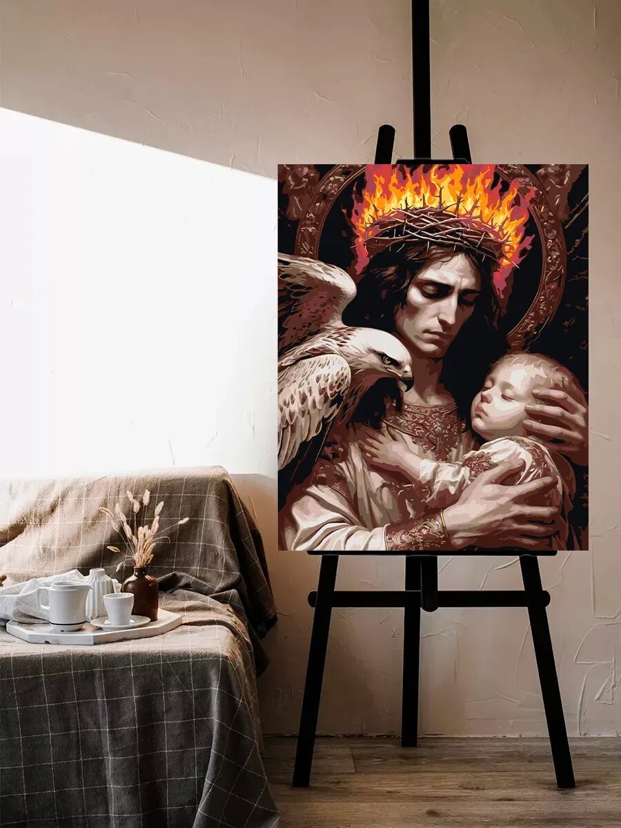 Картина по номерам Иисус Христа Ребенок Белый Орел Огонь