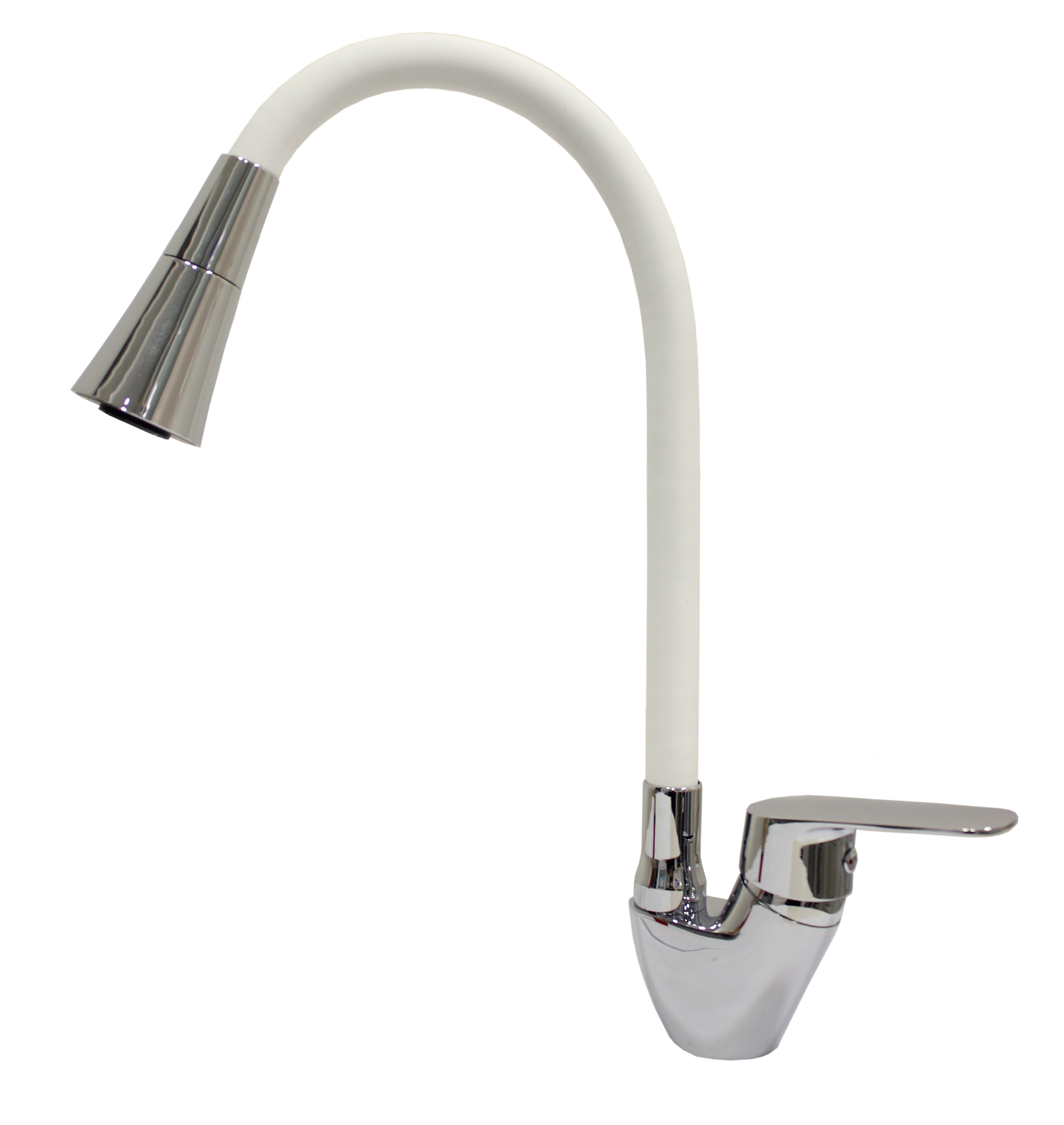 Смеситель NAVAQ однорукий д/кухни с гиб. изливом, хром/белый, латунь, бок. ручка