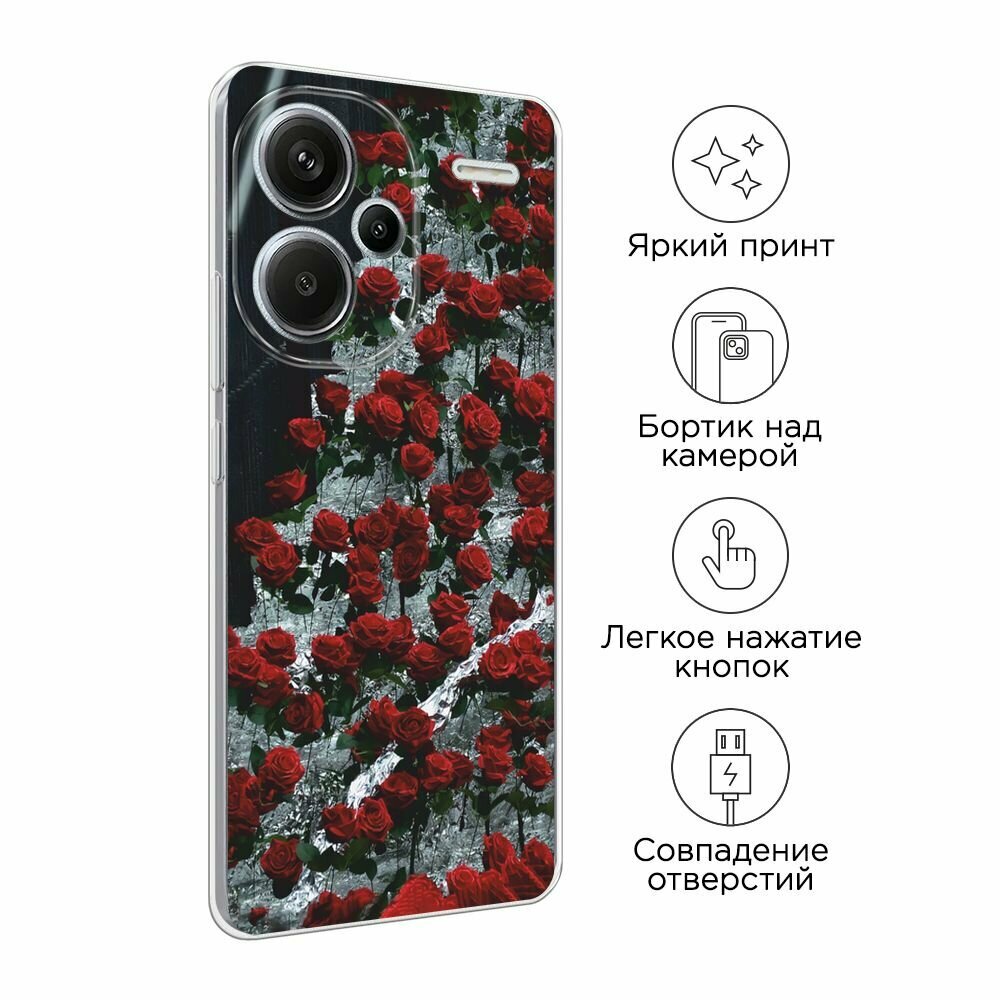 Чехол на Xiaomi Redmi Note 13 Pro+ / Сяоми Редми Нот 13 Про + с принтом Цветущие алые розы — фото 1