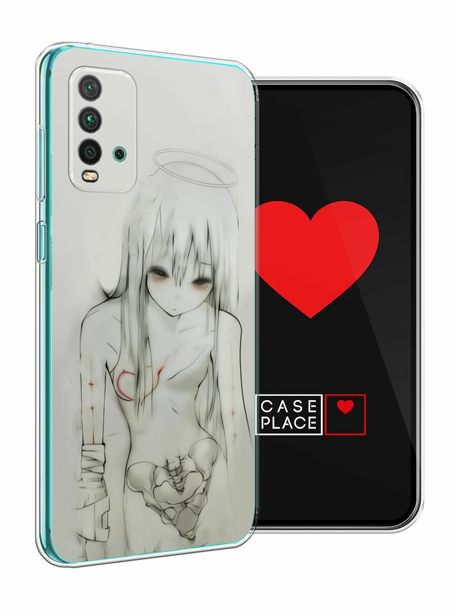 Чехол на Xiaomi Redmi 9T / Сяоми Редми 9Т с принтом "Аниме рисунок чёрно-белый" — фото 1