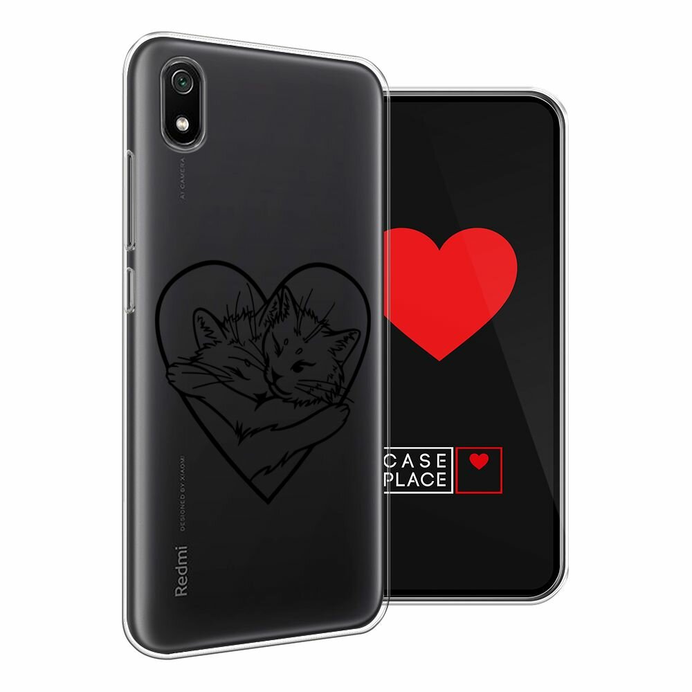 Чехол на Xiaomi Redmi 7A / Сяоми Редми 7А с принтом "Влюблённые котики рисунок 3 - 14 февраля", прозрачный — фото 1