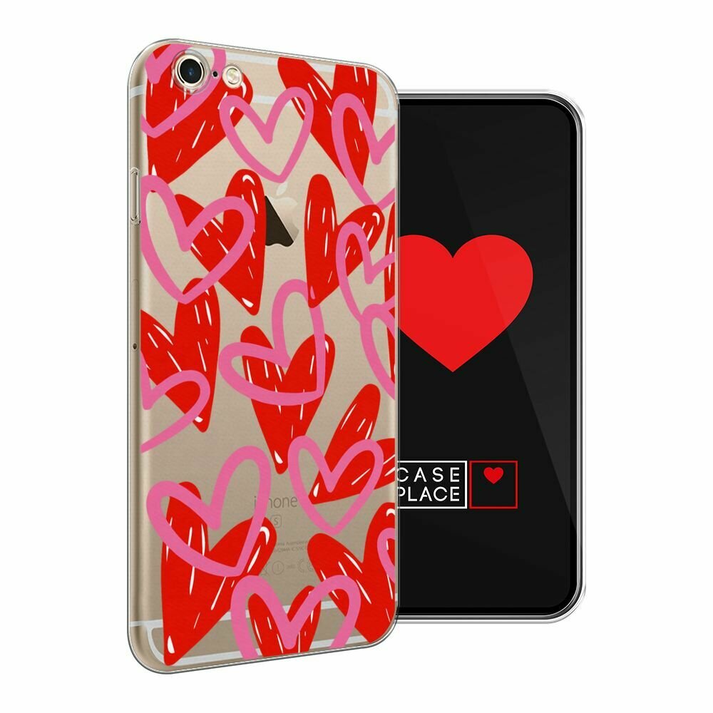Чехол на Apple iPhone 6 Plus/6S Plus / Айфон 6 Плюс/Айфон 6С Плюс с принтом "Hearts doodles - 14 февраля", прозрачный — фото 1