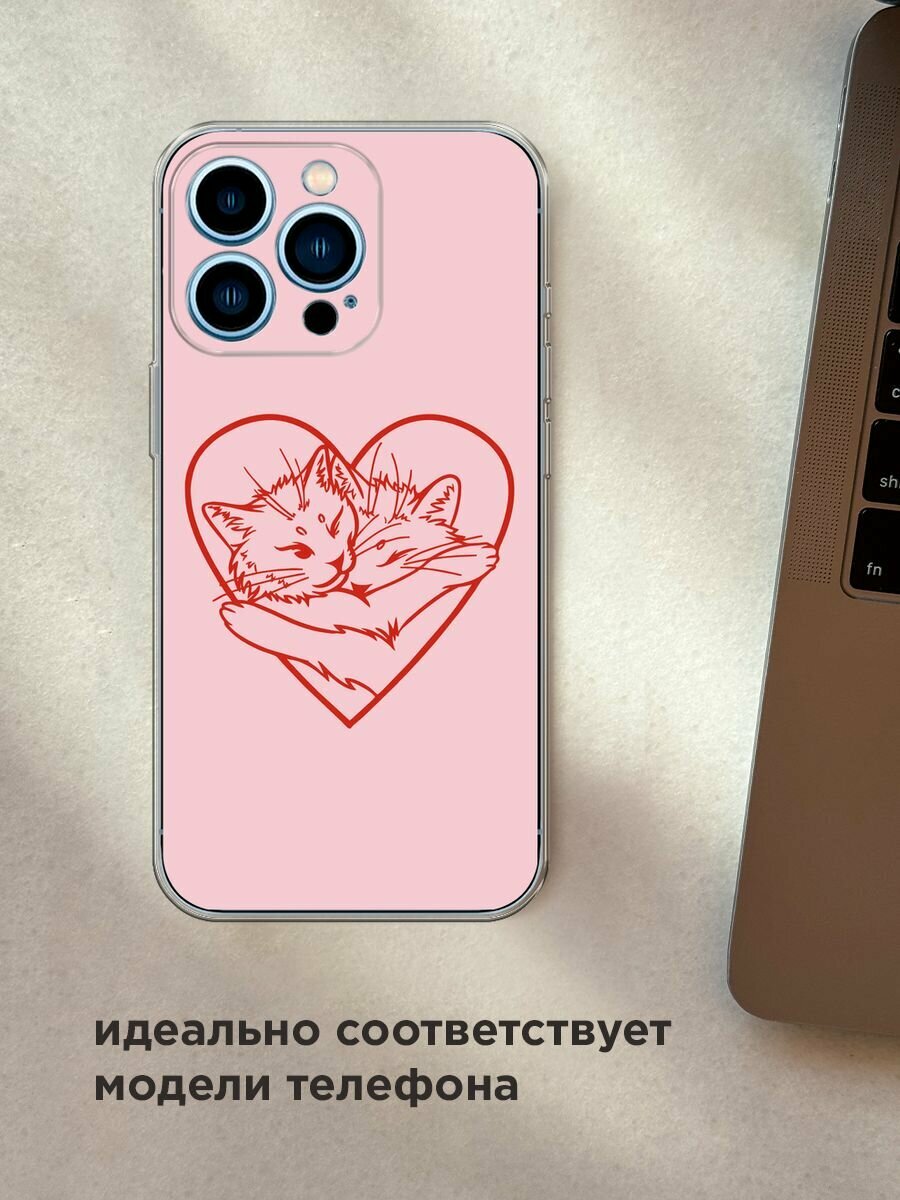 Чехол на Apple iPhone 13 Pro / Айфон 13 Про с принтом "Влюблённые котики рисунок 1 - 14 февраля" — фото 1