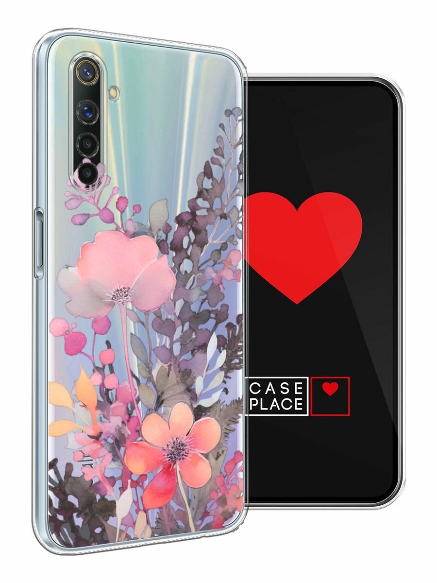 Чехол на Realme 6 / Реалми 6 с принтом "Лиловые полевые цветы", прозрачный — фото 1