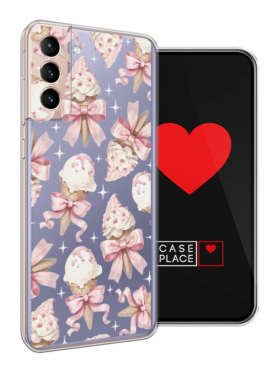 Чехол на Samsung Galaxy S21 + / Самсунг Галакси S21 Плюс с принтом "Мороженое с бантиками", прозрачный — фото 1