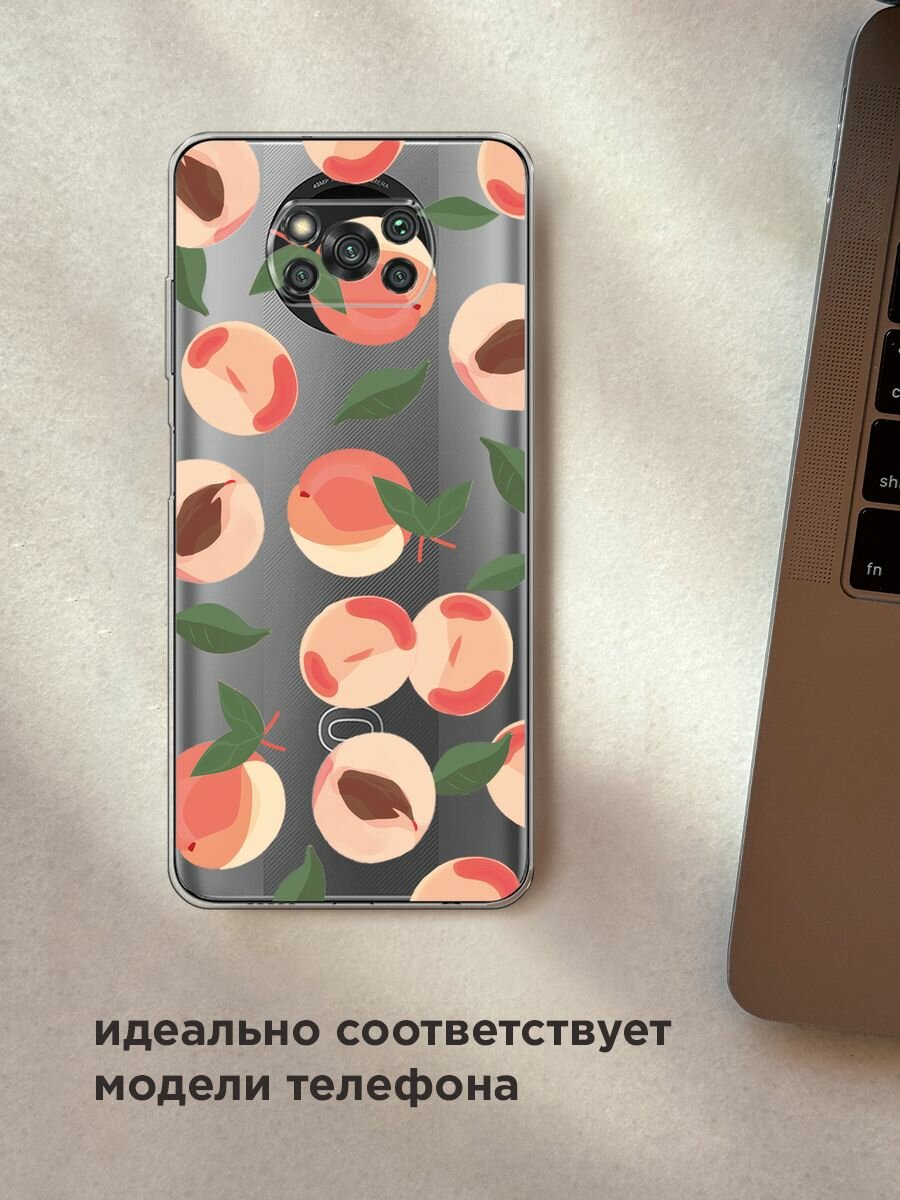 Чехол на Xiaomi Poco X3/X3 Pro / Поко X3/X3 Pro с принтом "Нежные персики паттерн 2", прозрачный — фото 1