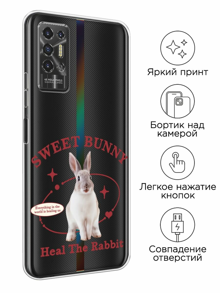 Чехол на Tecno Pova 2 / Текно Пова 2 с принтом "Heal the rabbit", прозрачный — фото 1