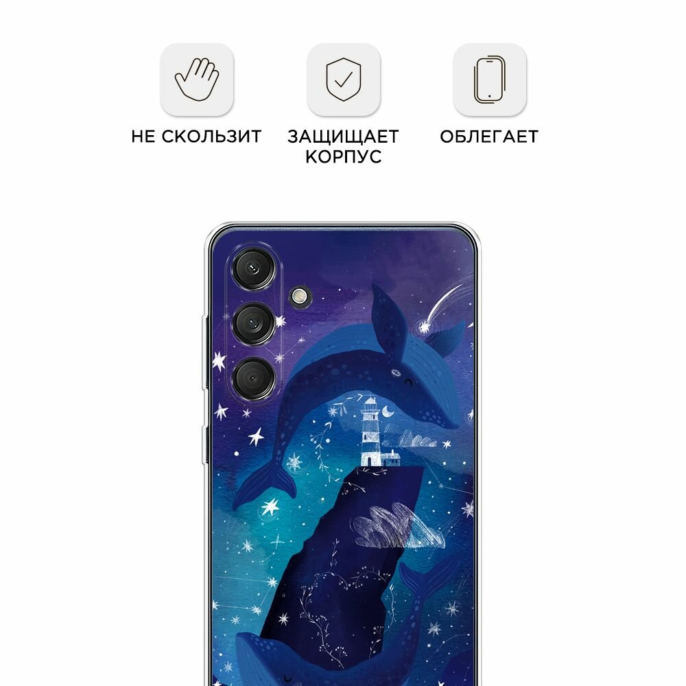 Чехол на Samsung Galaxy M55 / Самсунг M55 с принтом "Ночные киты" — фото 1