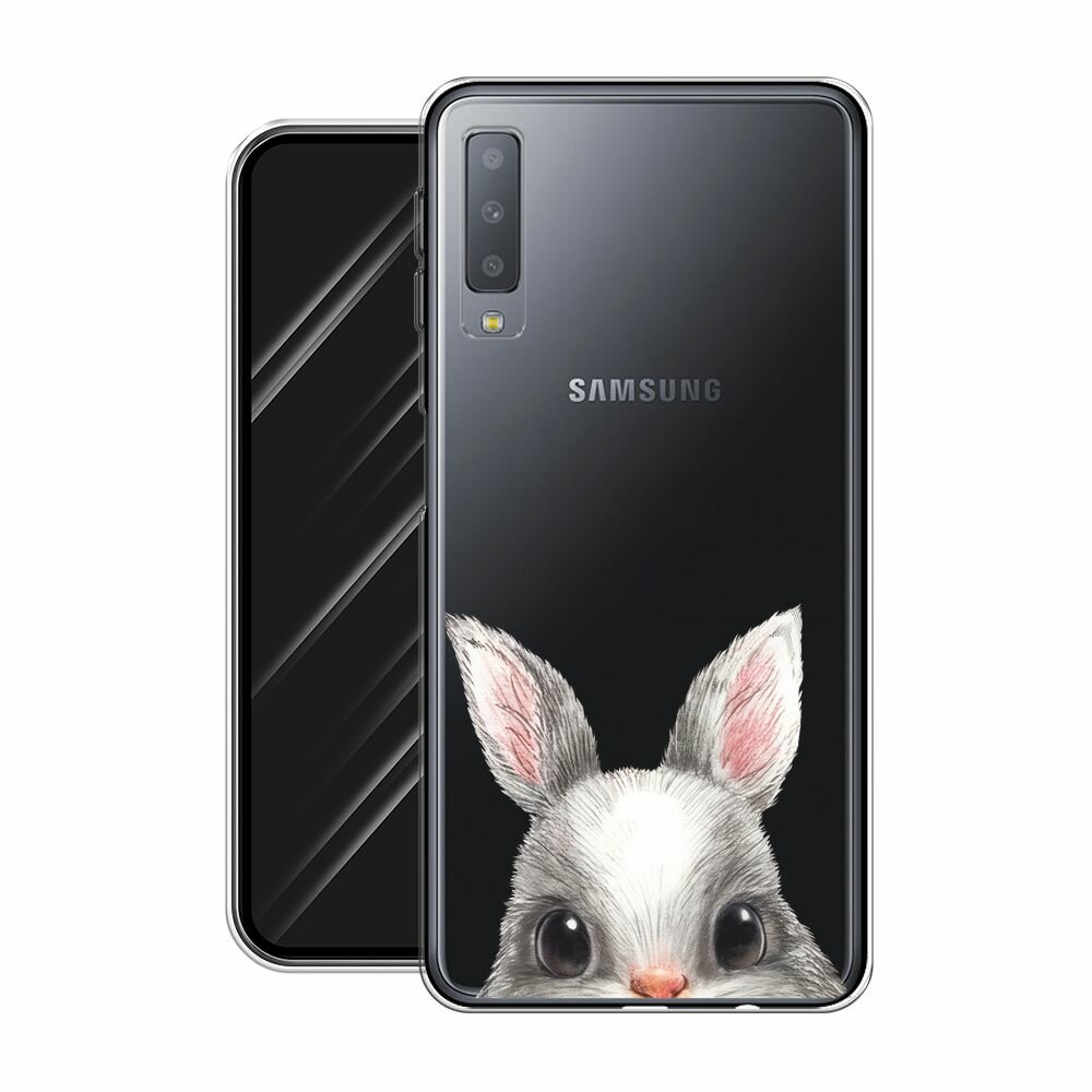 Чехол на Samsung Galaxy A7 2018 / Самсунг Галакси А7 2018 с принтом "Карандашный кролик 2 - 8 марта", прозрачный — фото 1