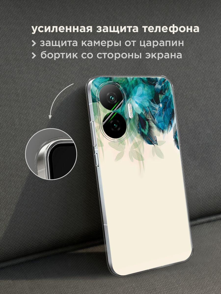 Силиконовый чехол на Poco F7 / Поко F7 с принтом Перья голубого цвета — фото 1