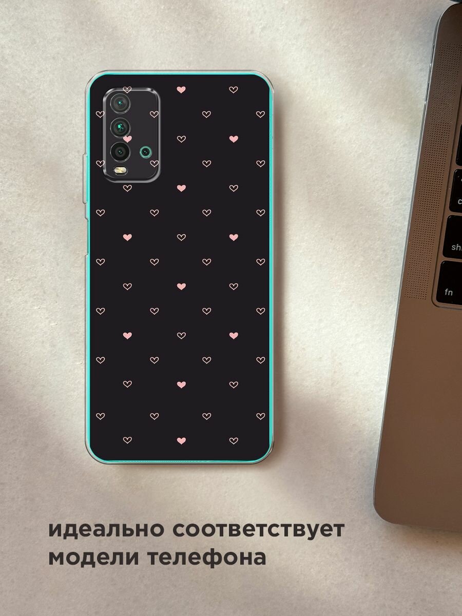 Чехол на Xiaomi Redmi 9T / Сяоми Редми 9Т с принтом "Черный фон и сердечки" — фото 1