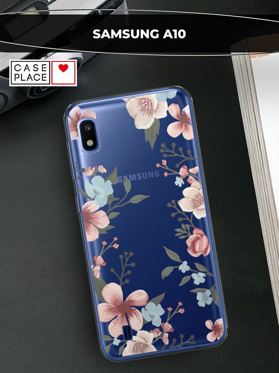 Чехол на Samsung Galaxy A10 / Самсунг Галакси А10 с принтом "Нежная рамка из цветов", прозрачный