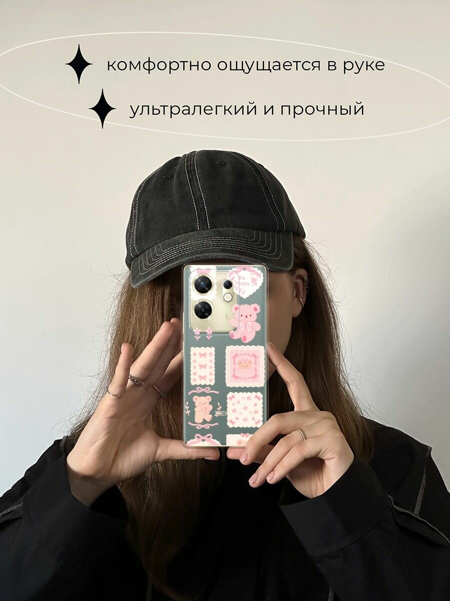 Чехол на Infinix Zero 30 4G / Инфиникс Зеро 30 4G с принтом "Розовые марки", прозрачный — фото 1