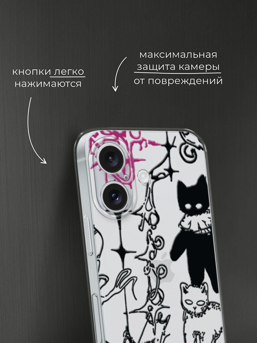 Чехол на Apple iPhone 16 / Айфон 16 с принтом "Готические котики" — фото 1
