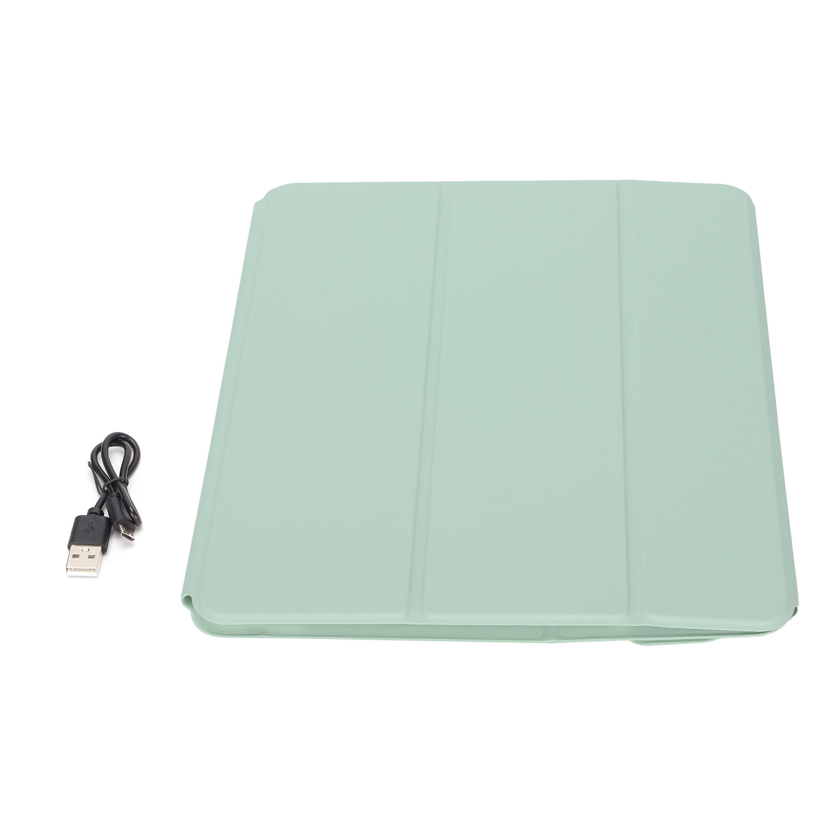 Беспроводная клавиатура с квадратными кейкапами 12.9 дюйма, с защитным чехлом для iPad Pro, белый квадратный кейс с зеленой кожей.