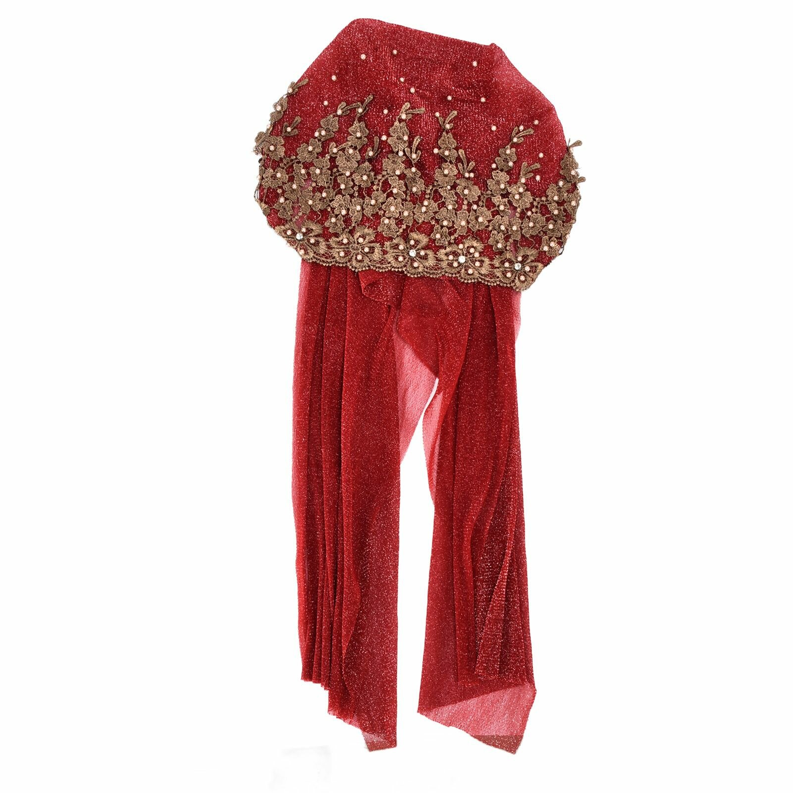 Тюрбан, мусульманский, с бисером, бордовый