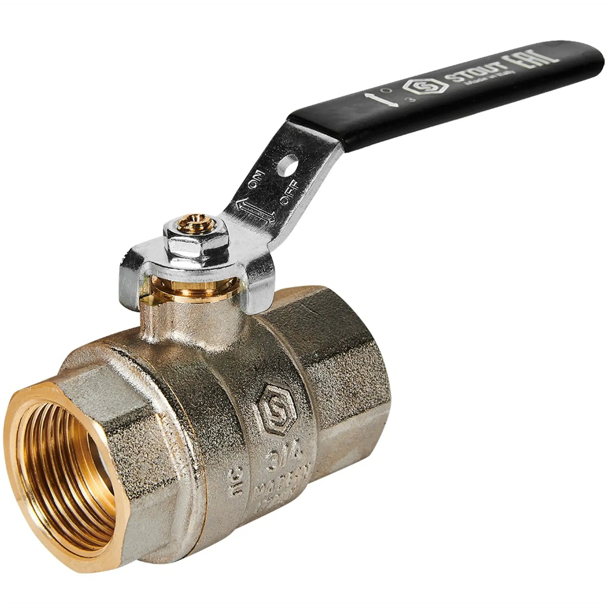 Stout кран шаровой прямой DN20 PN40 3/4" ВР латунь рычажная ручка управления