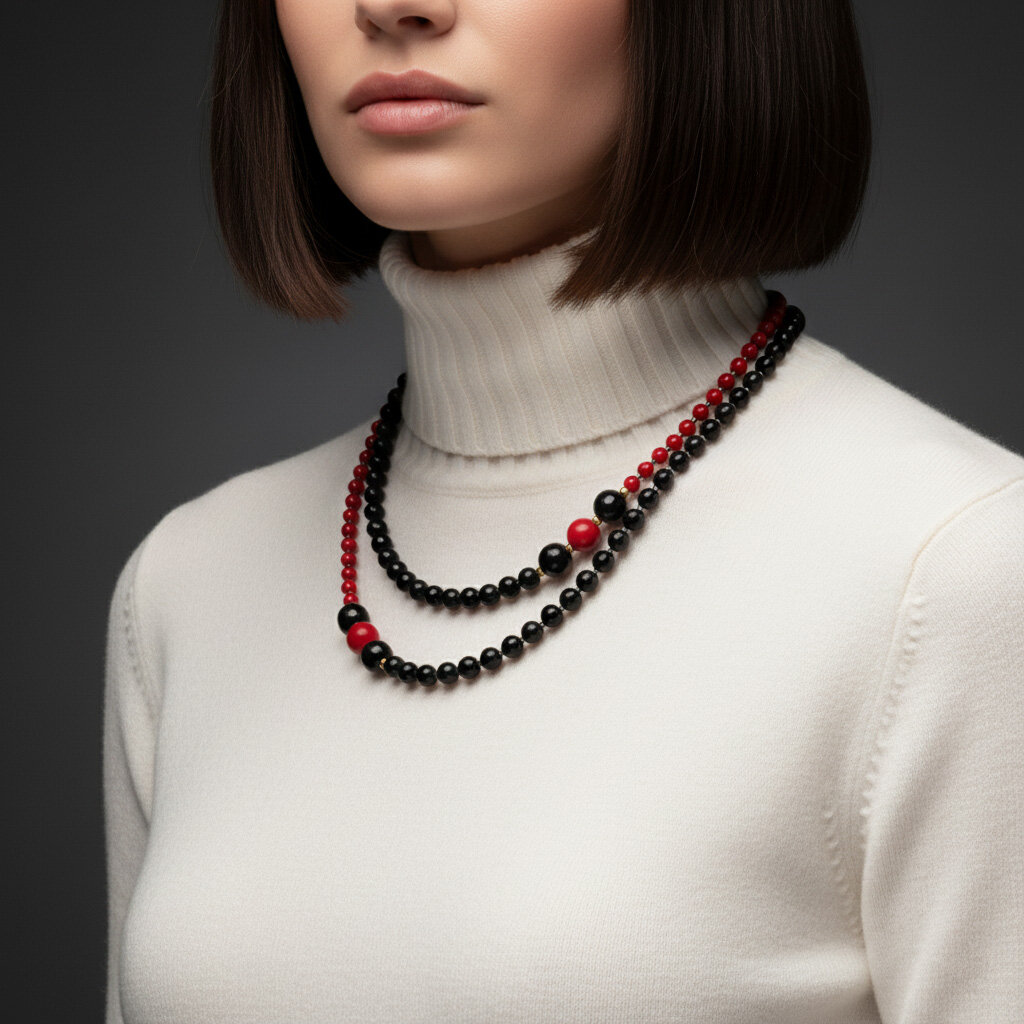 Бусы, коралл прессованный, гематит, оникс