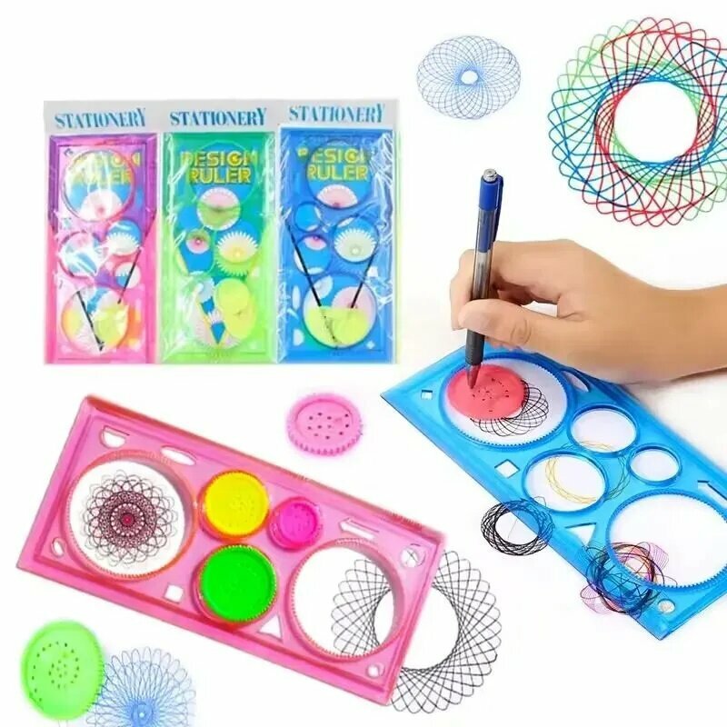 Трафарет набор для рисования / линейка спирограф для творчества / 1 набор случайных цветов