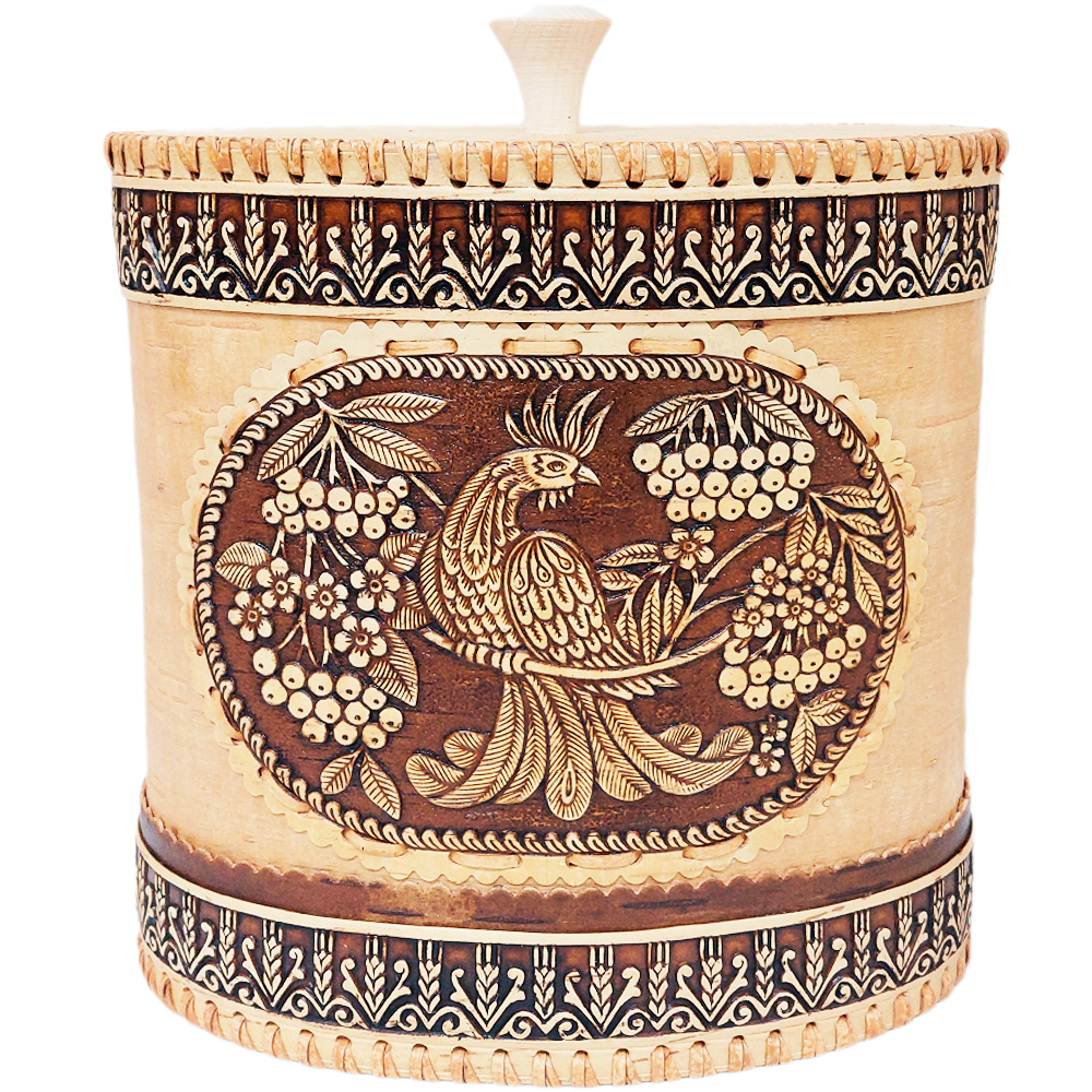 Туесок из бересты ручной работы "Жар-птица", 3,5л.