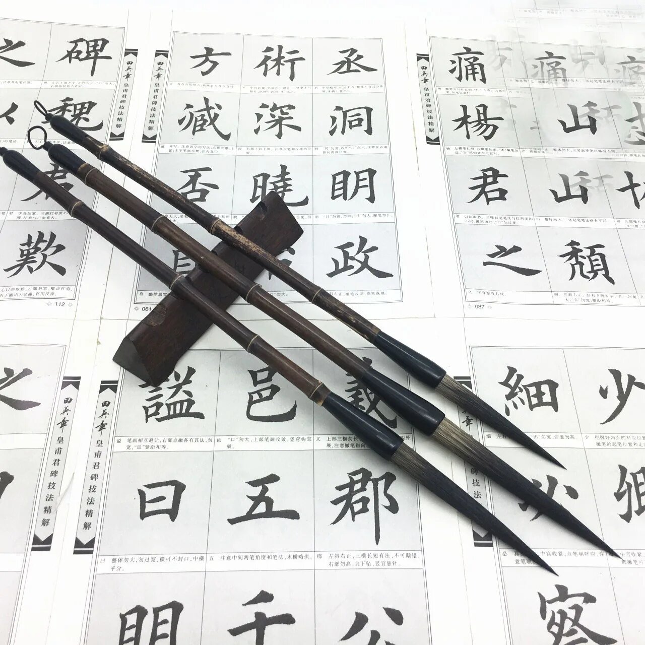 Набор каллиграфических кистей из бамбука 3 шт, черные волосы