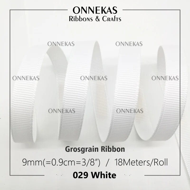 Репсовая лента 100% полиэстер Белый, 029 White, 9mm 18Meters