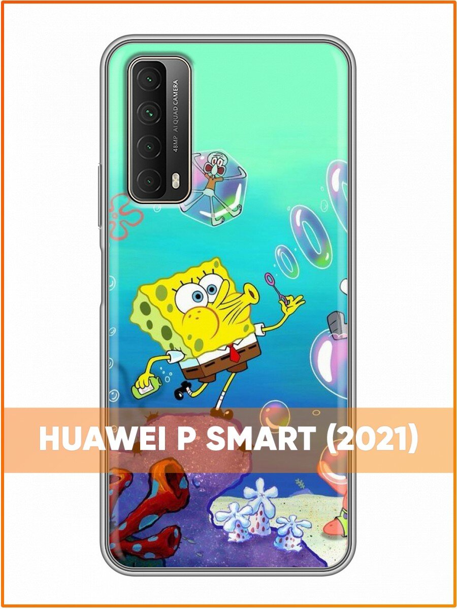 Чехол для Huawei P Smart (2021) с принтом для детей с Губкой Бобом (Хуавей П Смарт 2021)