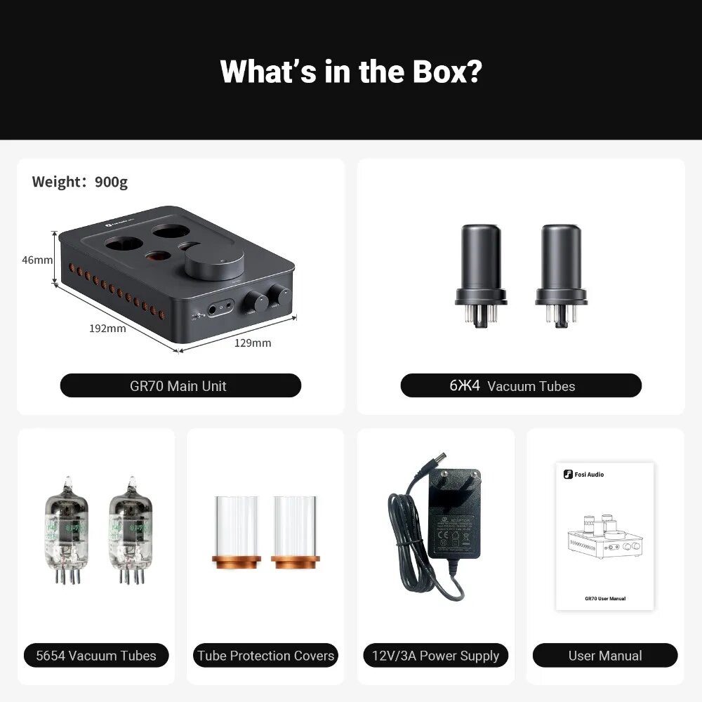 Fosi Audio GR70 черный ламповый усилитель для наушников 6Ж4, EU PLUG