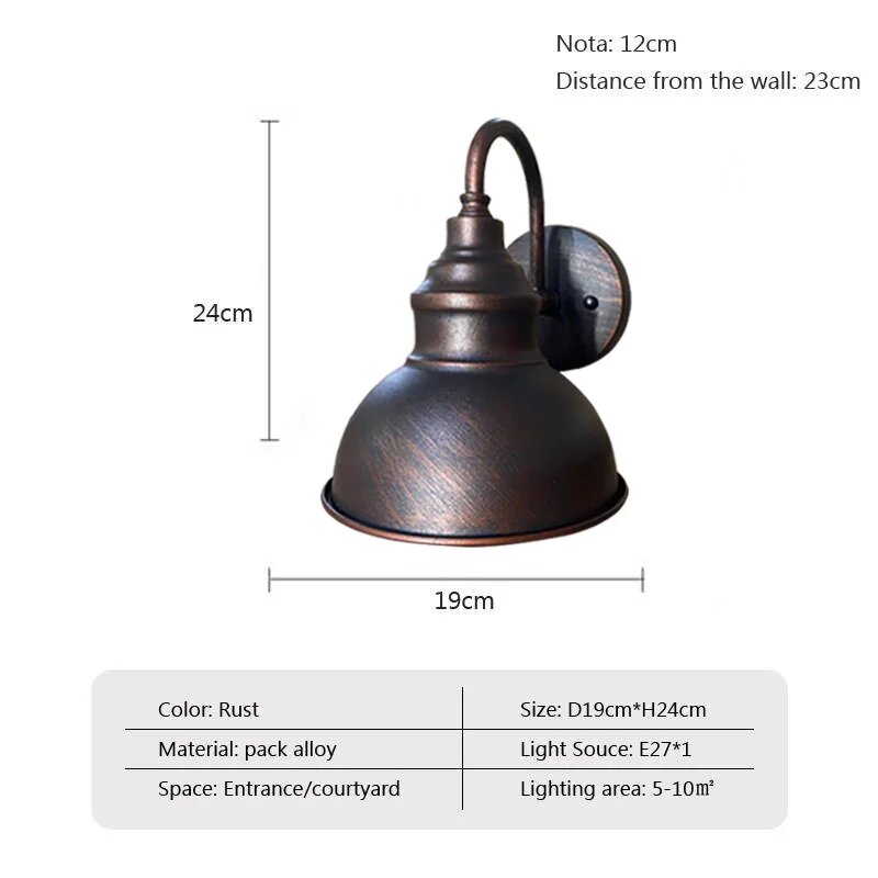 Настенный светильник ASCELINA водонепроницаемый ретро, Without Bulb, Rust, Коричневый
