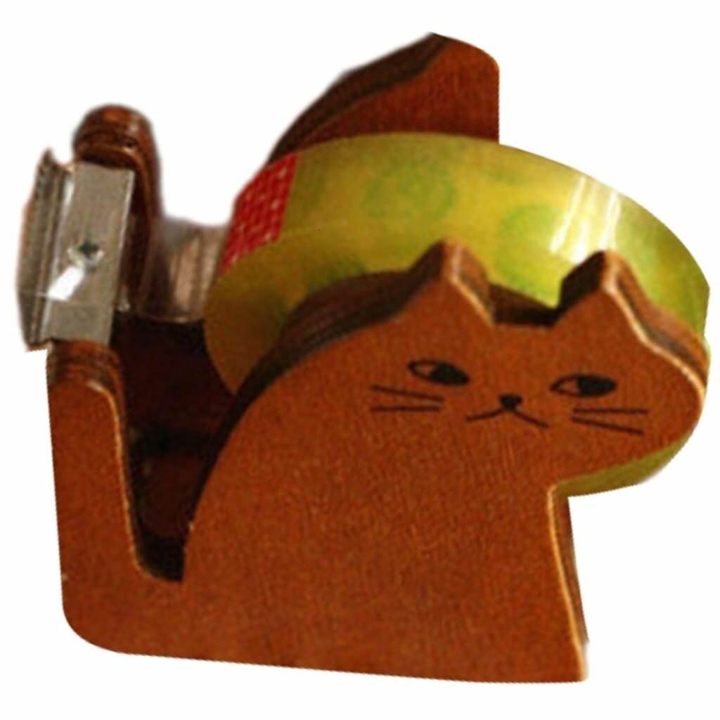 Ручная работа: деревянный диспенсер для скотча с кошками, практичный аксессуар для офиса, Коричневый