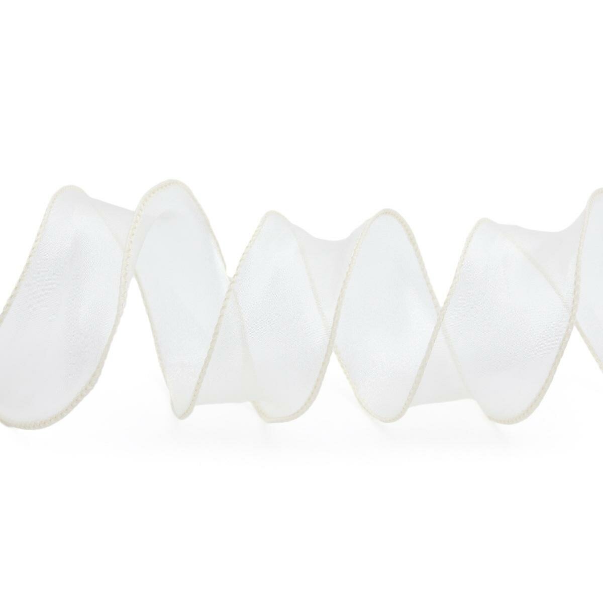 Лента айрис Декоративная, с волнистым краем, 100% органза, 38 мм, 18,29 м, цвет 02, Молочный