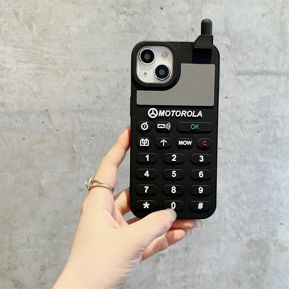 3D Retro Antenna Telephone Phone Silicone Soft Case for IPhone 16 15 14 Pro Max Plus 11 12 Mini 13 XS Cute Shockproof Cover Capa