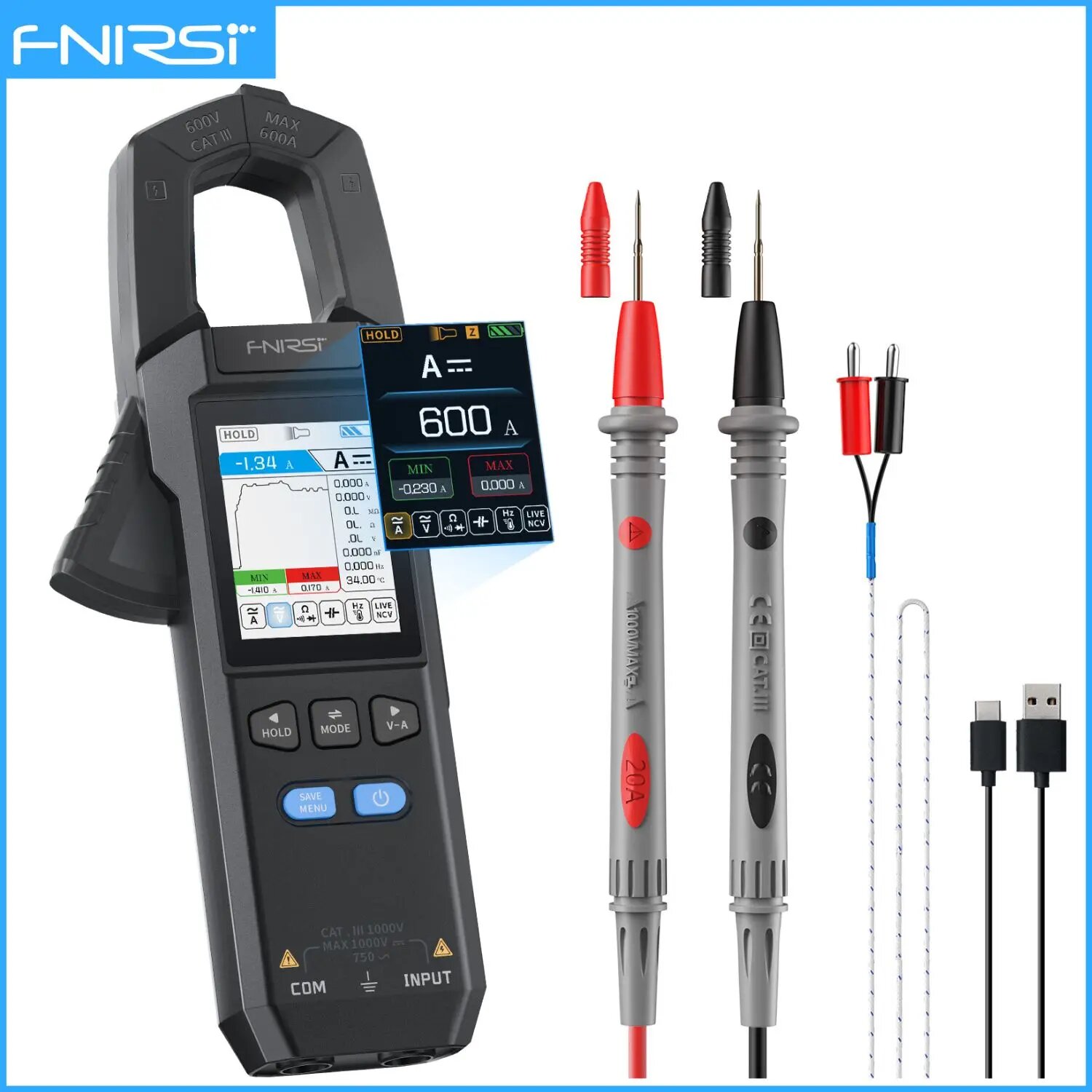 FNIRSI DMC-100 зажимной мультиметр 600А