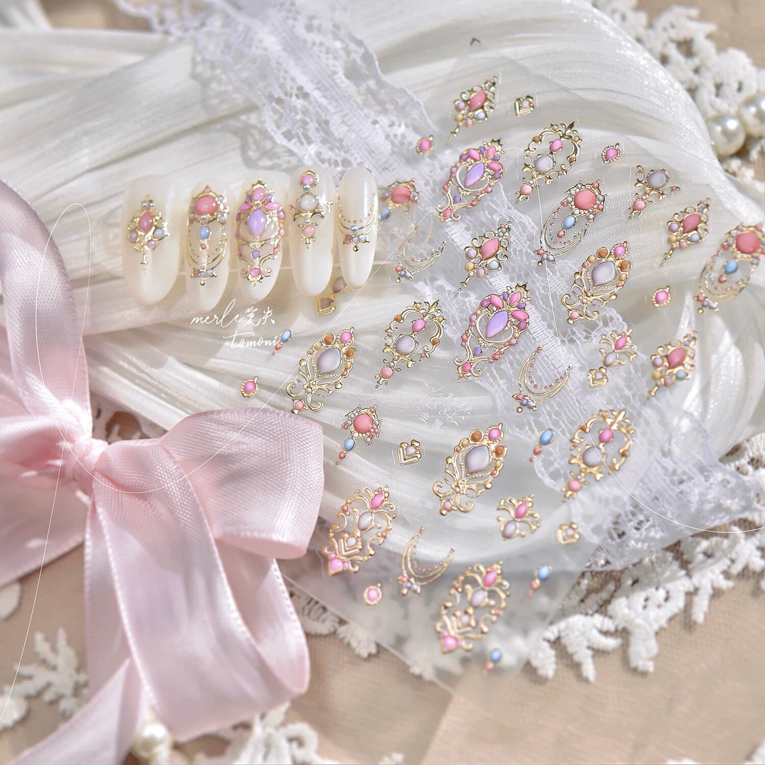 1 шт. 5D фоторамка стиль наклейки для дизайна ногтей рельефное ожерелье драгоценный камень аксессуары для дизайна ногтей темпераментные наклейки для девочек