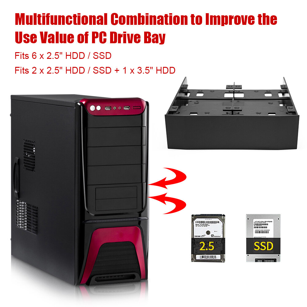 Hard Drive Bracket, Plastic Multi Function 3.5 To 5.25 Bracket Black for PCs — фото 1