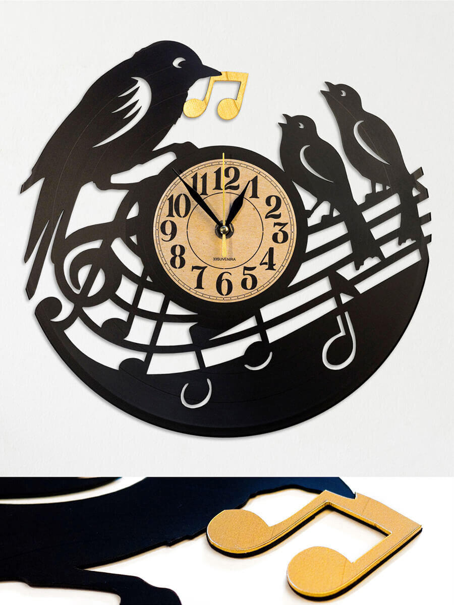 Часы настенные "Музыкальные птицы", виниловая пластинка, матовая поверхность, 30 см
