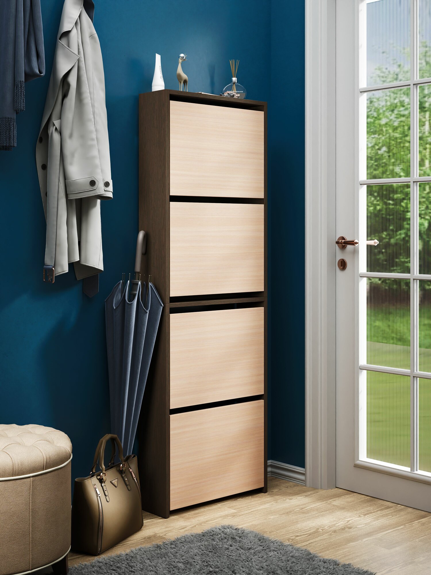 Обувница Profimebel "Лаура-9", венге-дуб молочный, ЛДСП, высокая, с откидными вниз дверями