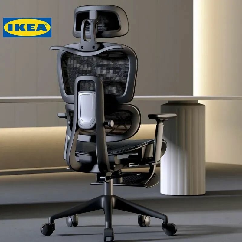 IKEA Офисное кресло, Черная рамка, черная сетка, расслабляющая модель с откидной подставкой для ног + 3D подлокотники + полая сидушка + регулируемая глубина сиденья