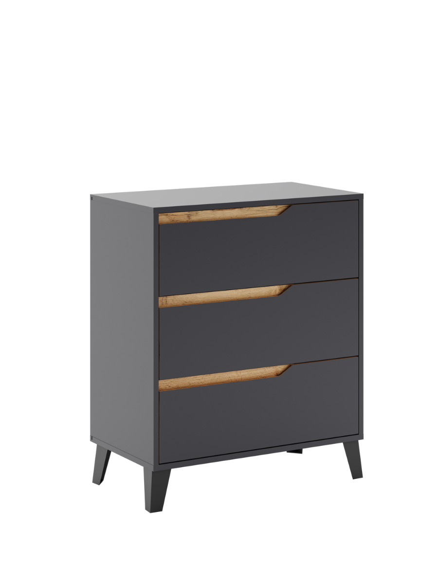 Комод с 3 ящиками и интегрированными ручками 700х390х840 мм, графит