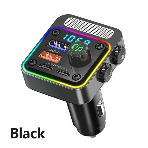 VR Robot Bass Bluetooth 5.3 FM-передатчик Автомобильный MP3 U-дисковый плеер Беспроводная громкая связь Автомобильный комплект 36 Вт Type-c +QC 3.0 Быстрое зарядное устройство, Black