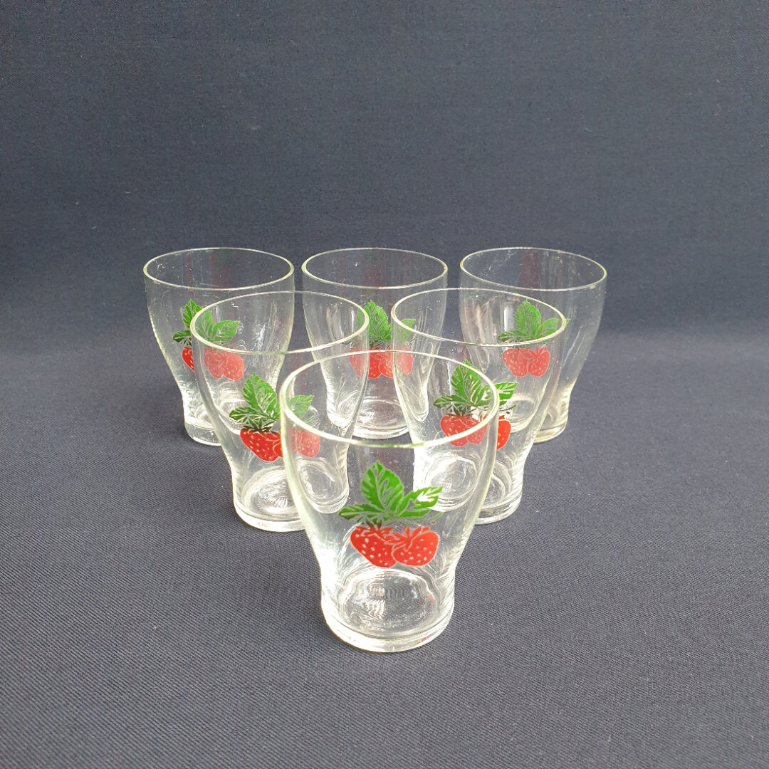 Набор стопок 6 шт, стекло, деколь, 50 мл. Винтаж, СССР.