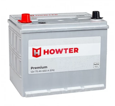Аккумулятор автомобильный HOWTER Premium ASIA 75 Ah 650 A ПП (264x175x220) D26 260x175x220