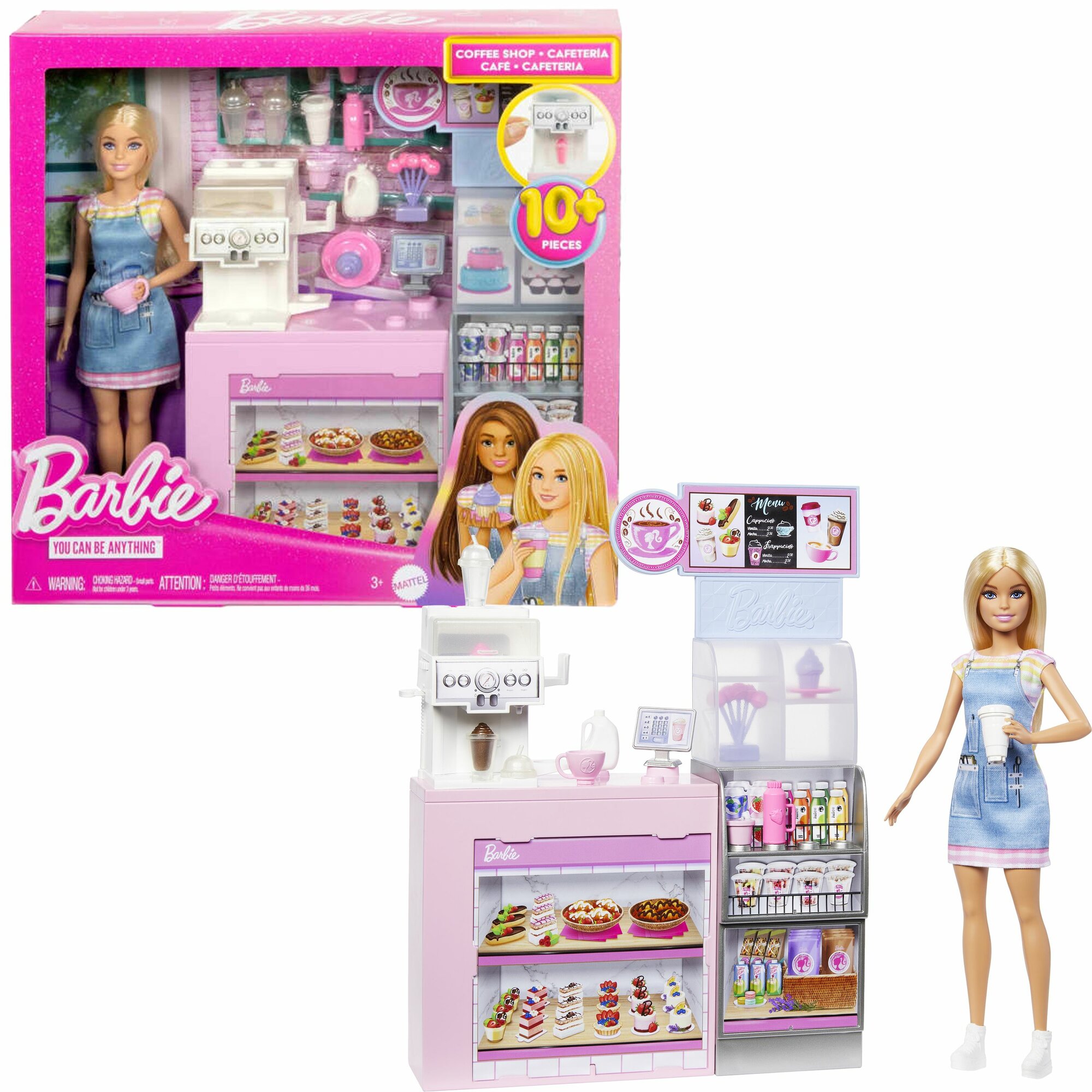 Игровой набор Barbie Coffee Shop с куклой-блондинкой-баристой, рабочей кофеваркой и 10 аксессуарами