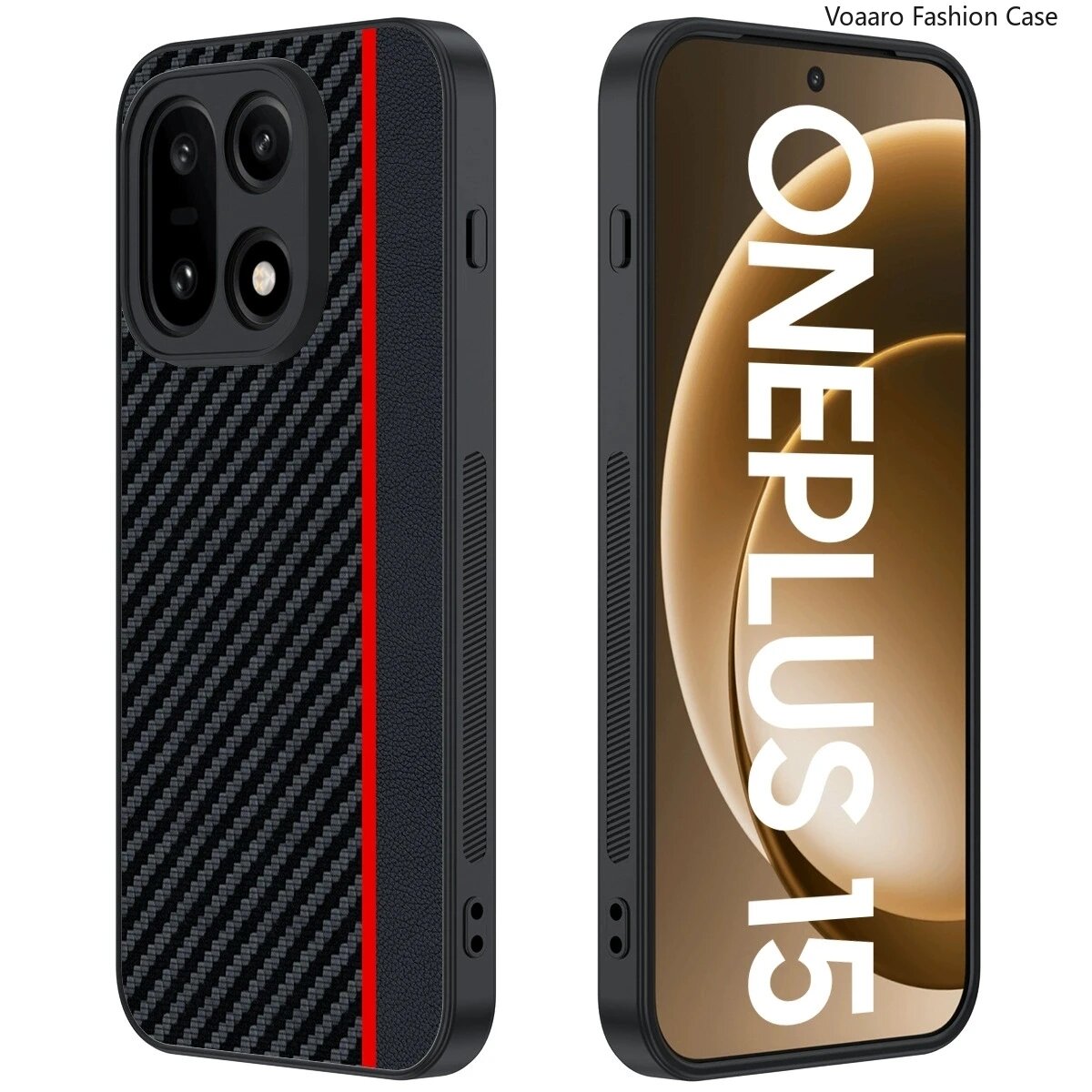Чехол для OnePlus 15, красный, карбон, противоударный
