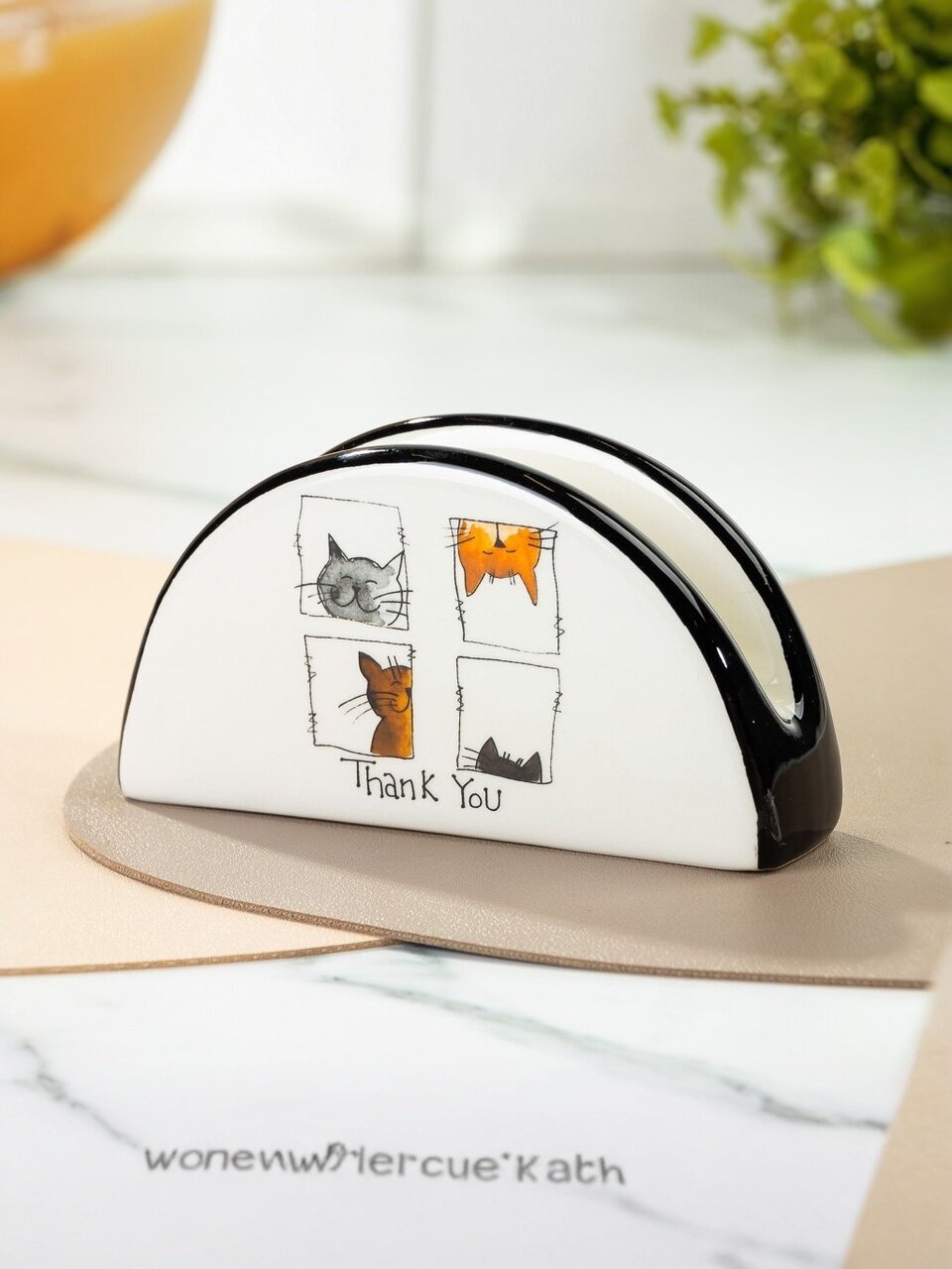 Салфетница Daniks Cats из доломита 13.3x3.7x7.1 см, белая настольная подставка для бумажных салфеток, дизайнерская керамика