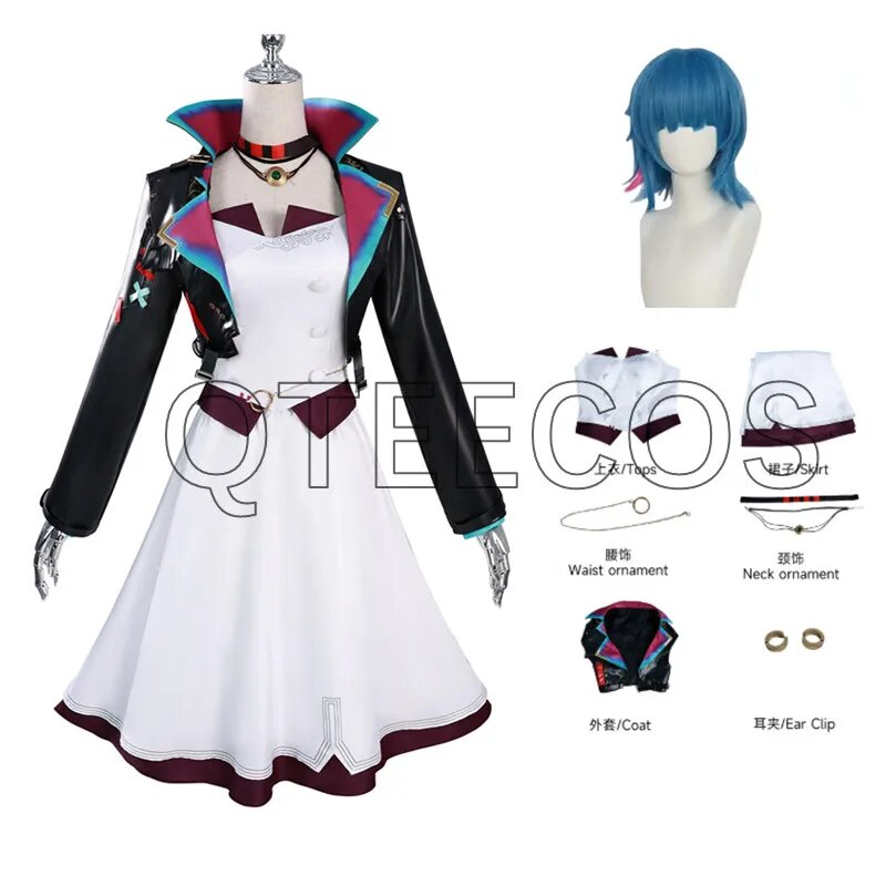 Женский косплей костюм Jinx из Arcane М, Dress and Wig1