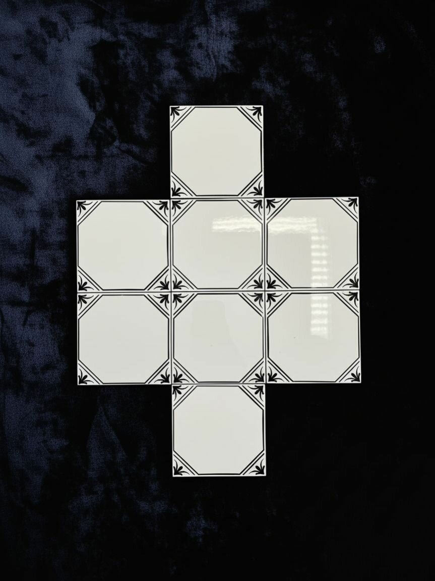 Керамическая плитка настенная декор октагон внутри чёрный 15x15см, 8шт. для камина, ванной, для кухни
