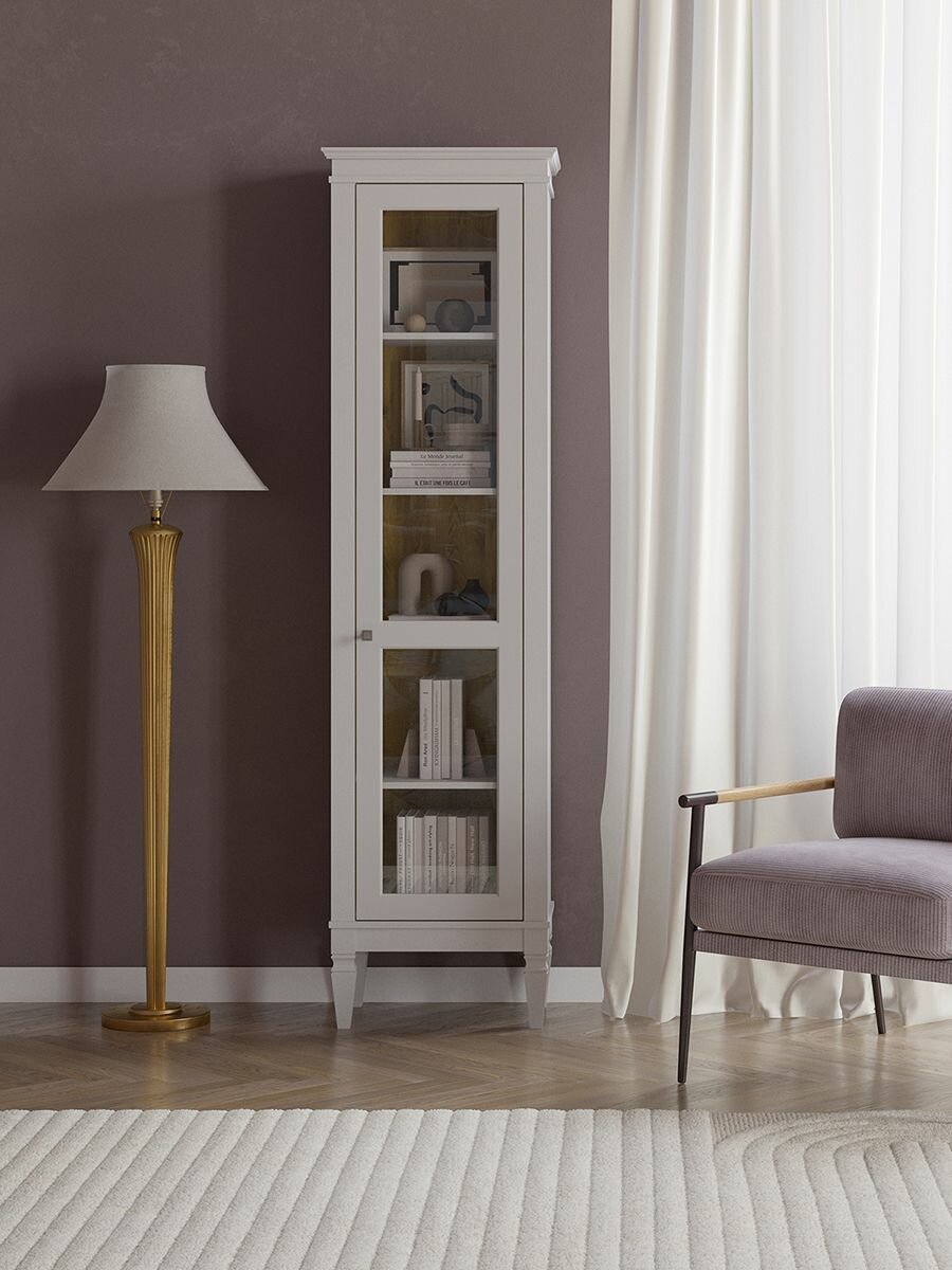 Шкаф для посуды ММЦ Гостиная Ольса-С 100П (белый лак), массив сосны